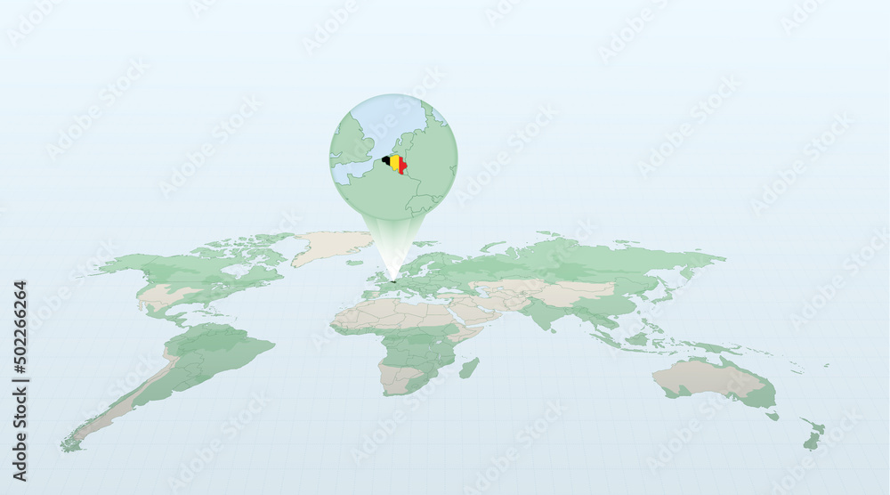 Vetor World map in perspective showing the location of the country ...