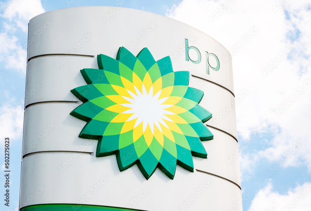 BP plc British oil and gas company logo, brand signage, gas station ...