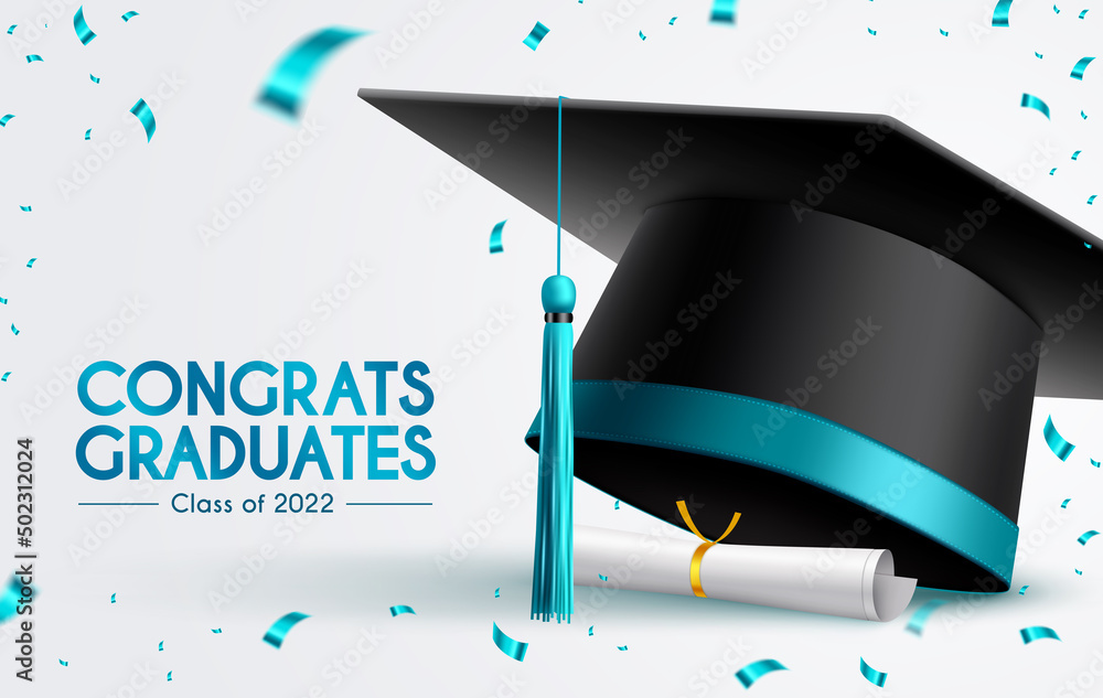 Graduation 2022 greeting vector design. Congrats graduates text with 3d ...