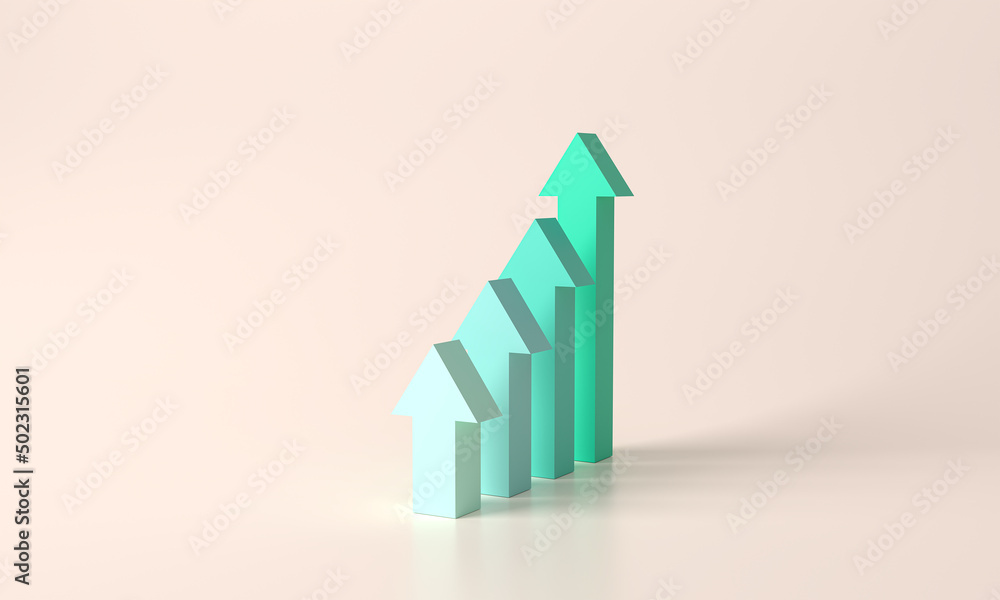 3d rendering green stair step to line up Arrow growth success. progress ...