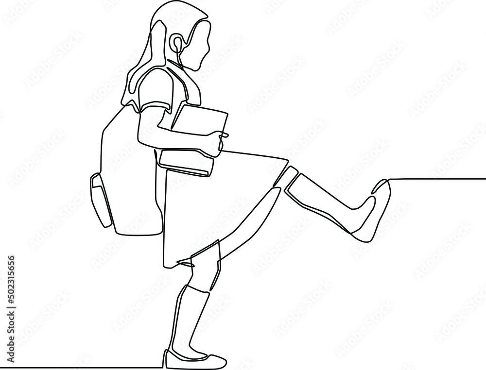 Single continuous line drawing of schoolgirl style with hold note and ...