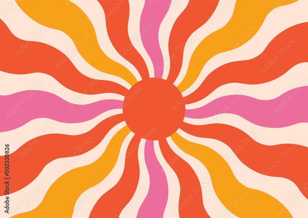 sunburst retro vibes graphic print groovy background 60s 70s Stock ...