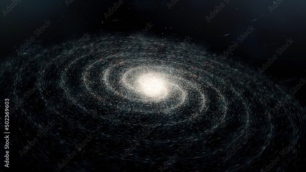 Abstract animation of spiral galaxy rotation in space with billion of ...