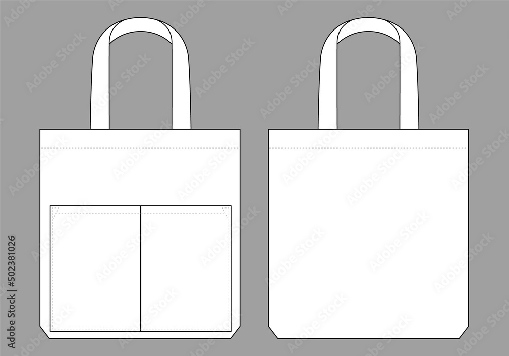 Blank white tote bag with double pockets template on gray background ...