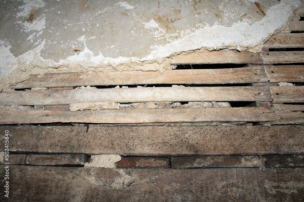 House Renovation Stripped Wall to see Wood Broken Tiles and Bare Walls ...