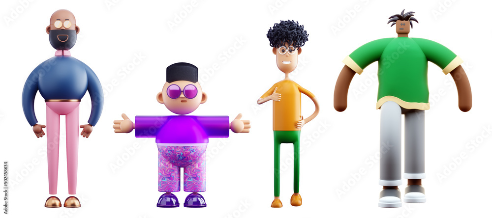 Set of funny cartoon 3D characters isolated on white background. Modern ...