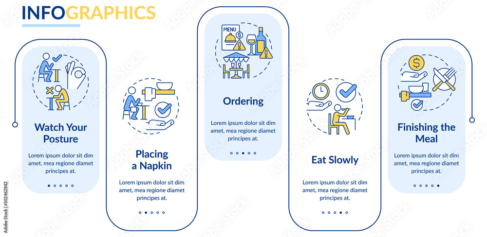 Restaurant etiquette rectangle infographic template. Table manners Data ...