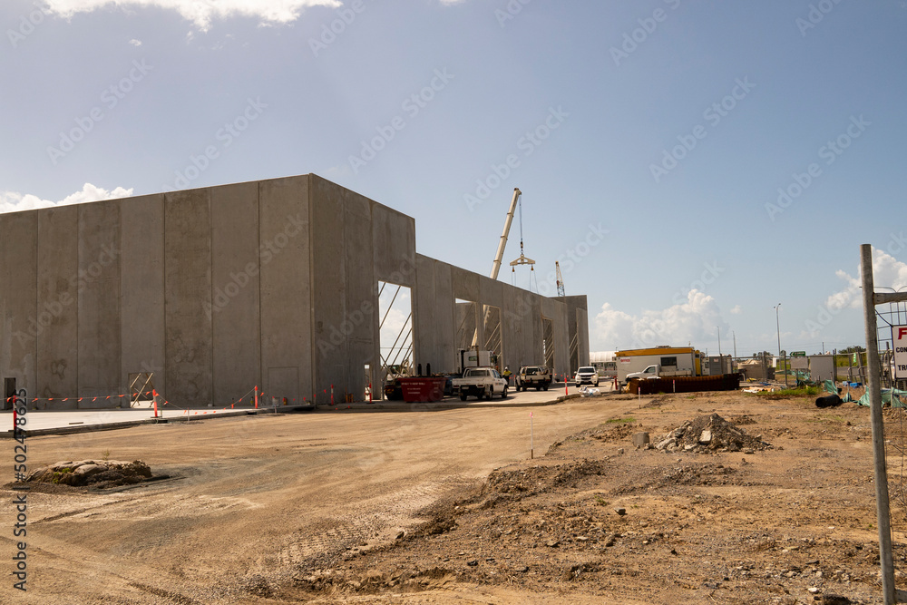 Construction site for a warehouse being built using tilt-up ...