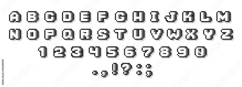 Pixel alphabet font. Retro video game 8-bit typeface design, oldschool ...