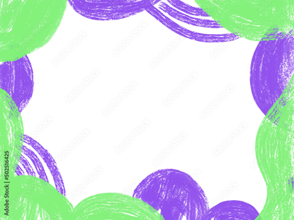 Abstract shapes frame, border, template. Violet, green, white cartoon ...