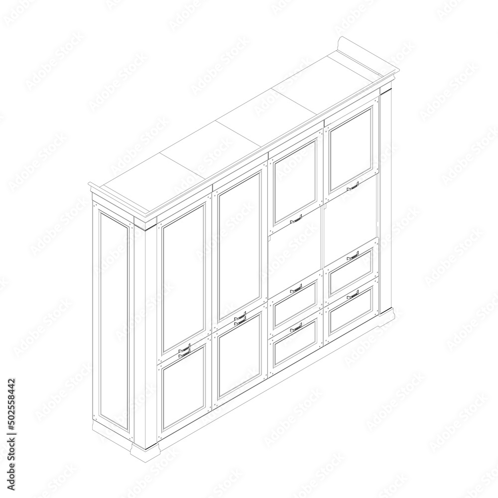 Closet contour from black lines isolated on white background. Isometric ...