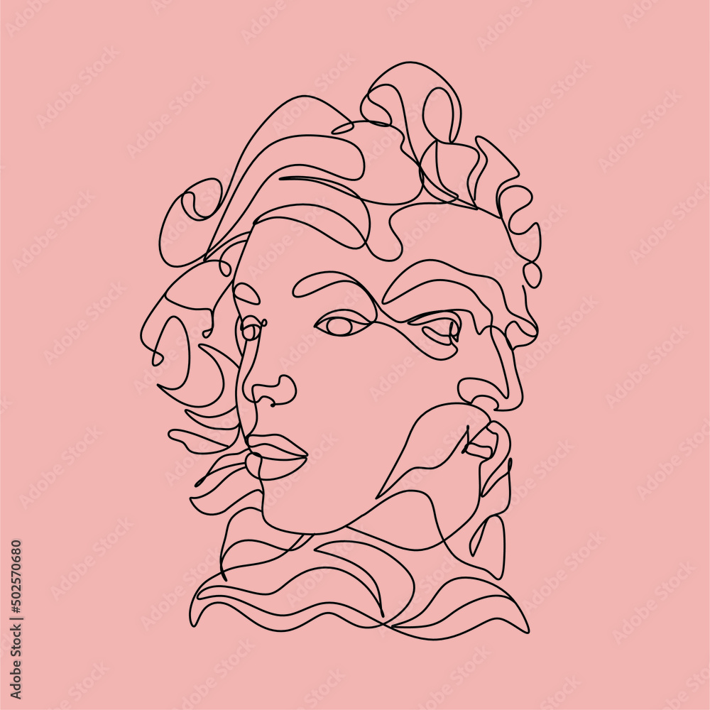 Neptune Line Art vector. Minimalist line drawing female face and Old ...