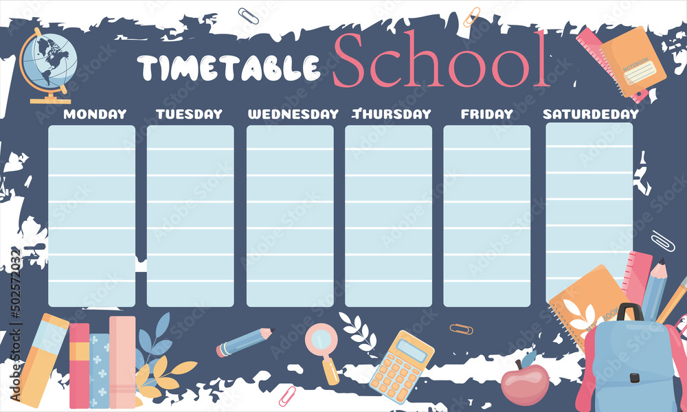Timetable template for elementary school. Weekly planner template with ...