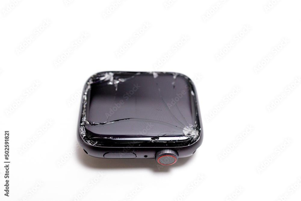 Newburn UK: 1st May 2022: A broken Apple Watch series 4 with a smashed ...