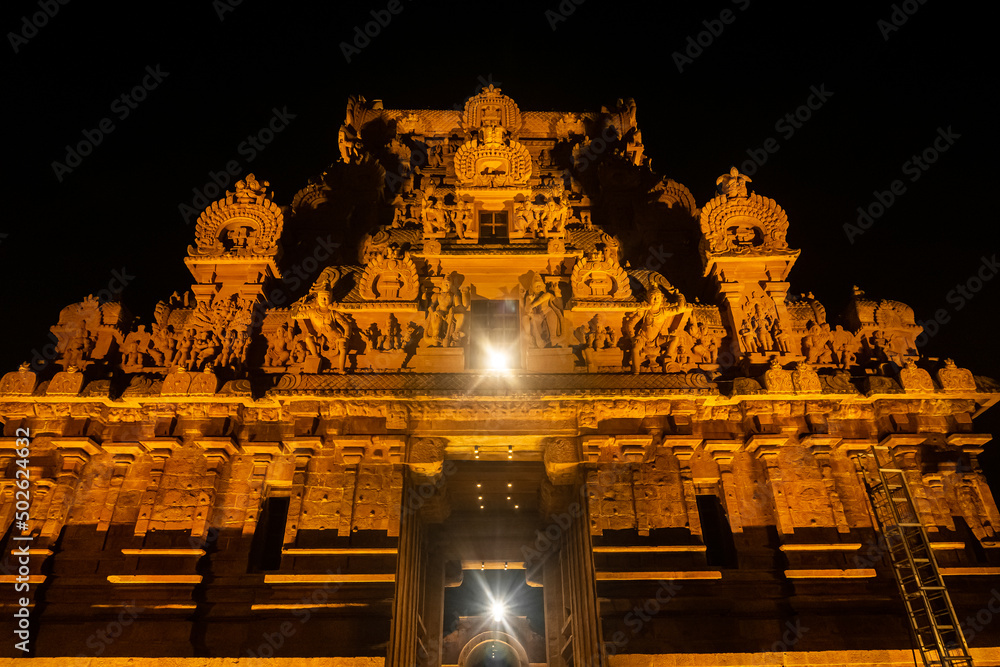 Night Time with Lightning - Tanjore Big Temple or Brihadeshwara Temple ...