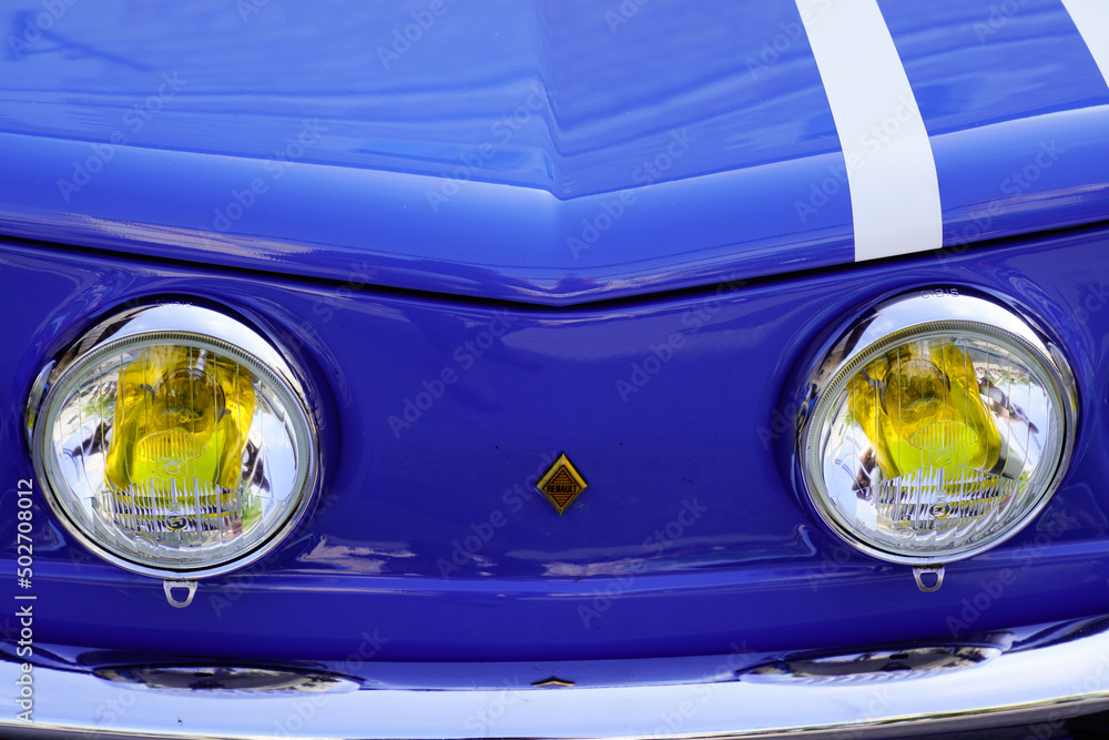 Renault R8 Gordini text logo and brand sign blue french race sports car ...