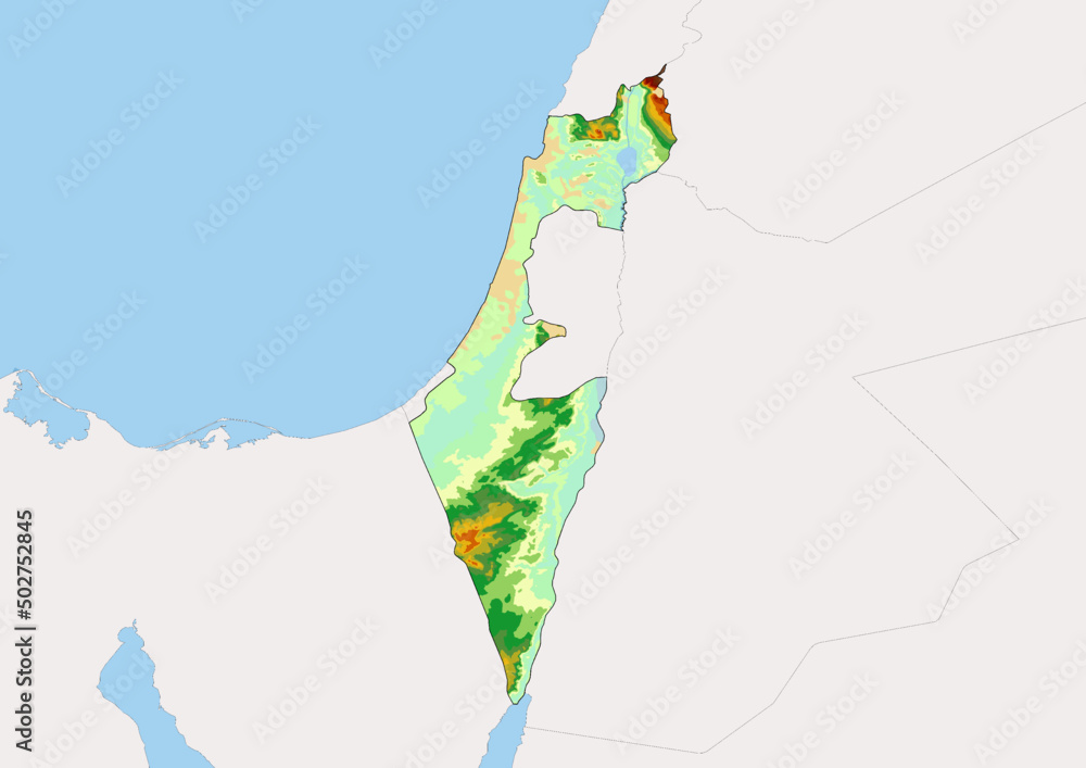 High detailed vector Israel physical map, topographic map of Israel on ...