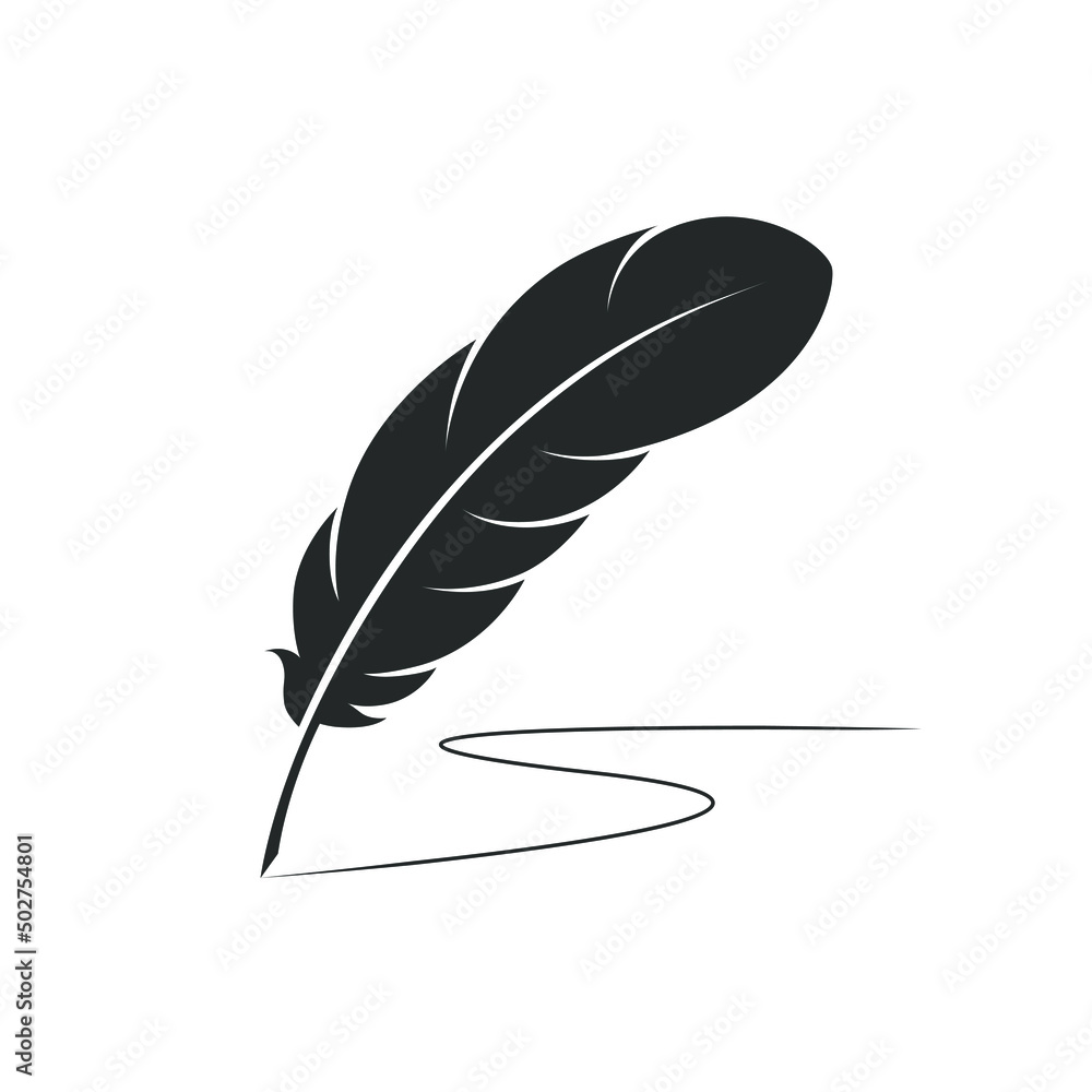 Writer feather graphic icon. Ink feather write sign isolated on white ...