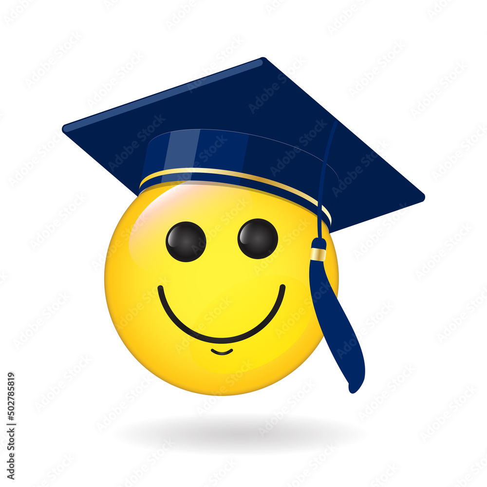 Happy smiling cute emoticon - student in the graduate cap, mortarboard ...