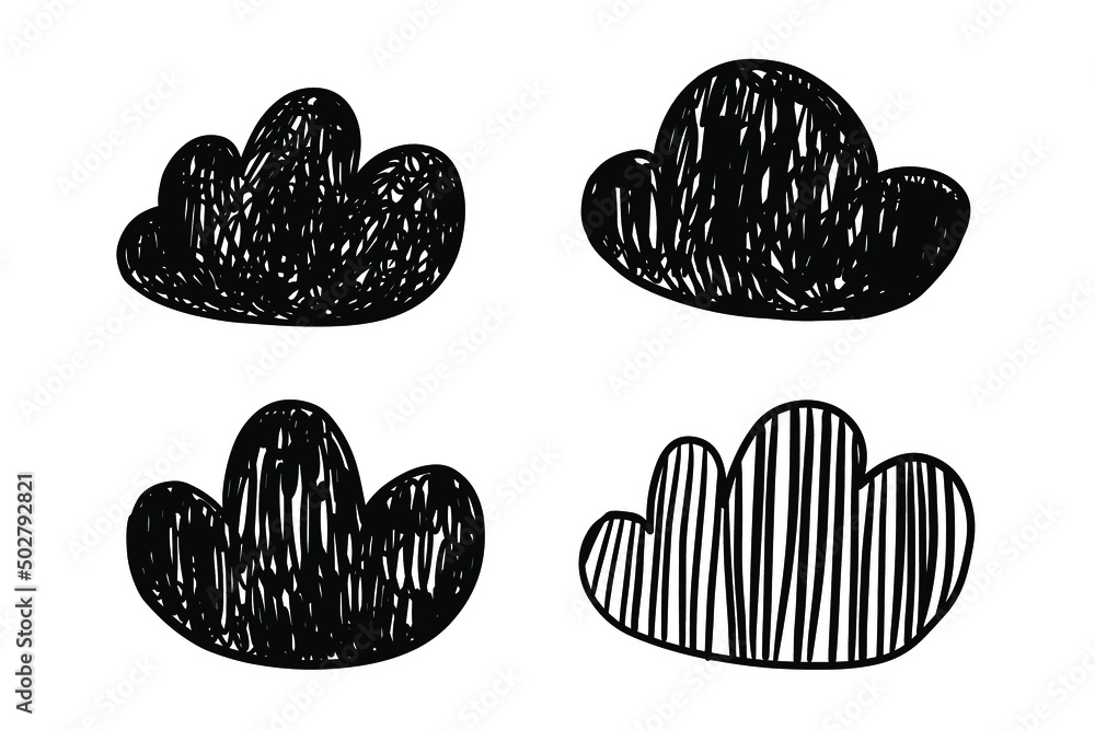 Cute cartoon doodle sketch vector cloud scribble bullet journal clipart ...