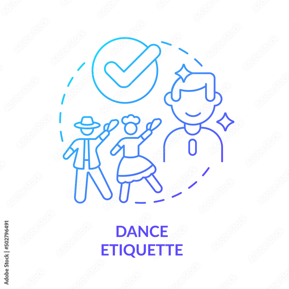 Dance etiquette blue gradient concept icon. Rules and ethical code ...
