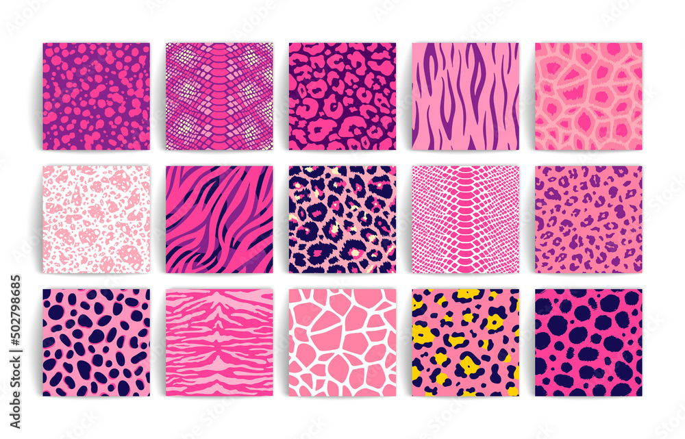 Wild safari animal seamless pattern pink collection. Vector leopard ...