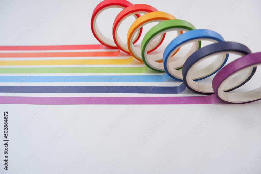 Pride Month concept flat layout rainbow color lines on White background ...