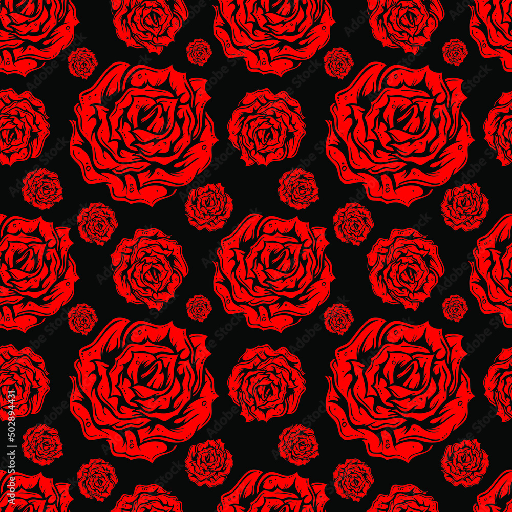 Red roses on black background, seamless pattern, texture for fabric ...