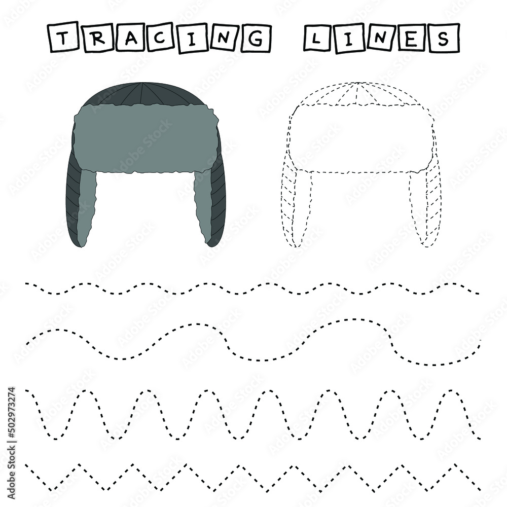 Tracing lines game with hat. Worksheet for preschool kids, kids ...