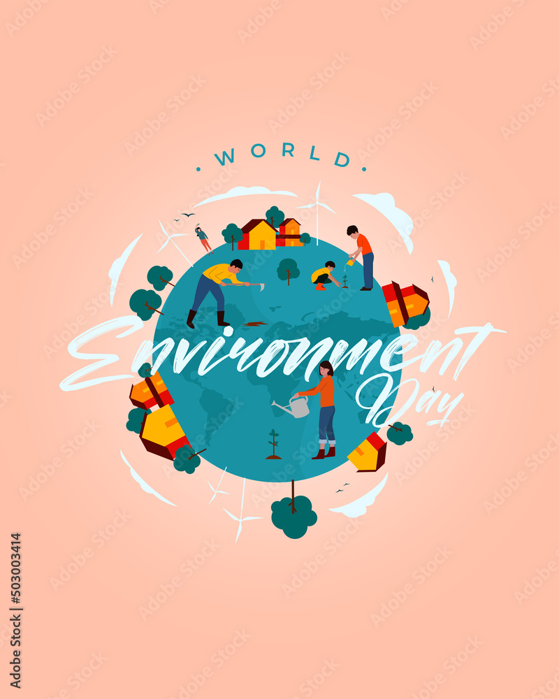 World environment day typography with Earth and the landscape abstract ...