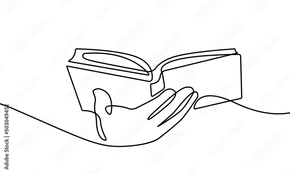 Hand with Book Line Art Drawing. Minimalistic Black Lines Drawing ...
