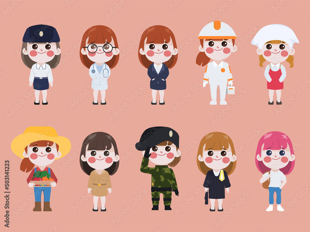 Occupation and government worker profession cartoon character design ...