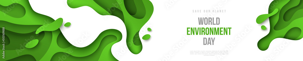 World Environment day header with green abstract paper cut shapes ...
