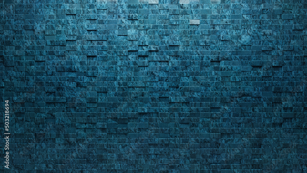 Polished, Blue Patina Wall background with tiles. Textured, tile ...