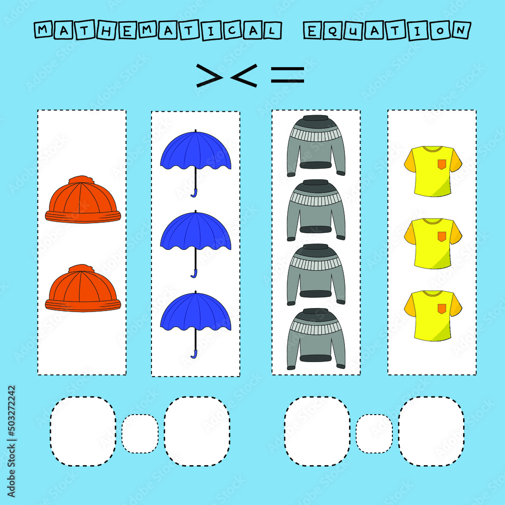 Which is greater, less or equal game with hat, umbrella, sweater, t ...
