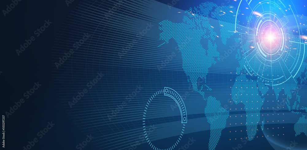 Interface design. Futuristic background with Earth planet, World map ...