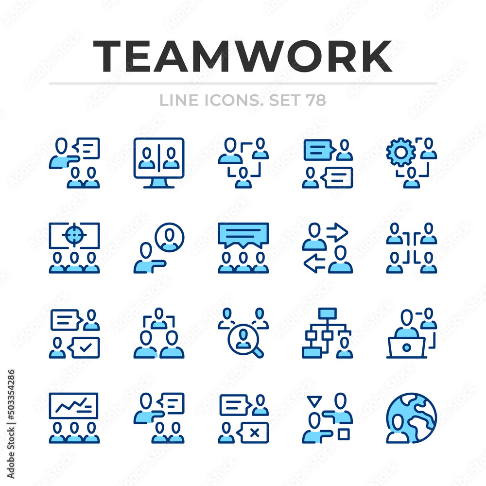 Teamwork vector line icons set. Thin line design. Outline graphic ...