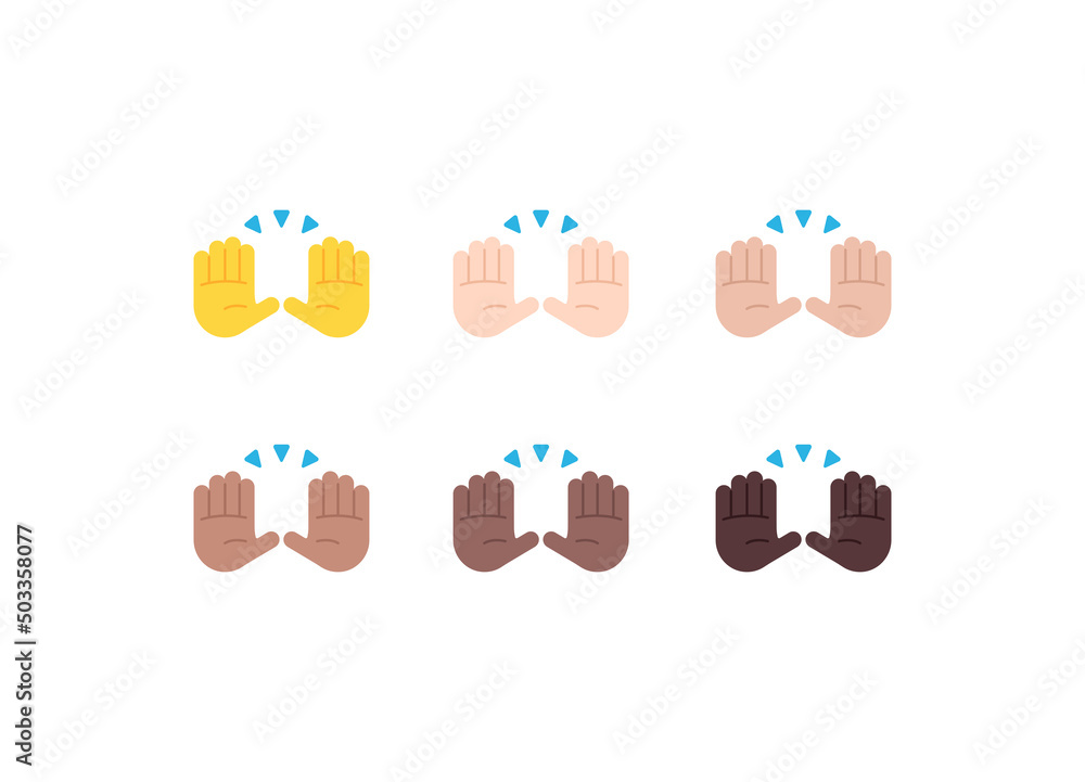 All Skin Tones Raising Hands Gesture Emoticon Set. Raising Hands Emoji ...