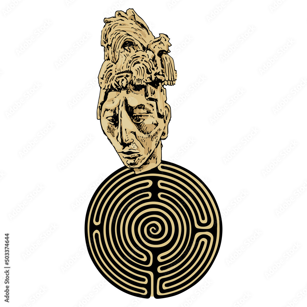 Vector de Stock Round spiral maze or labyrinth symbol with human head ...