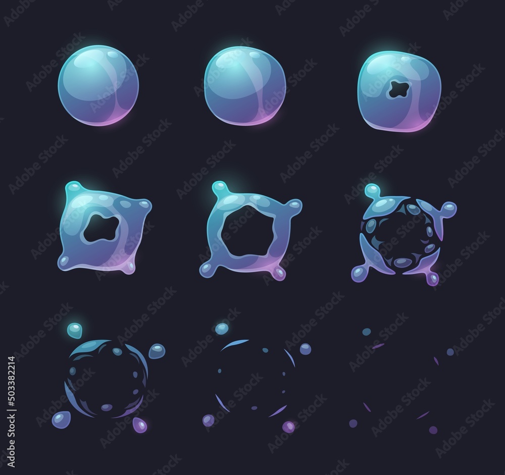 Soap bubble burst effect animated sprite. Transparent bubble explosion ...