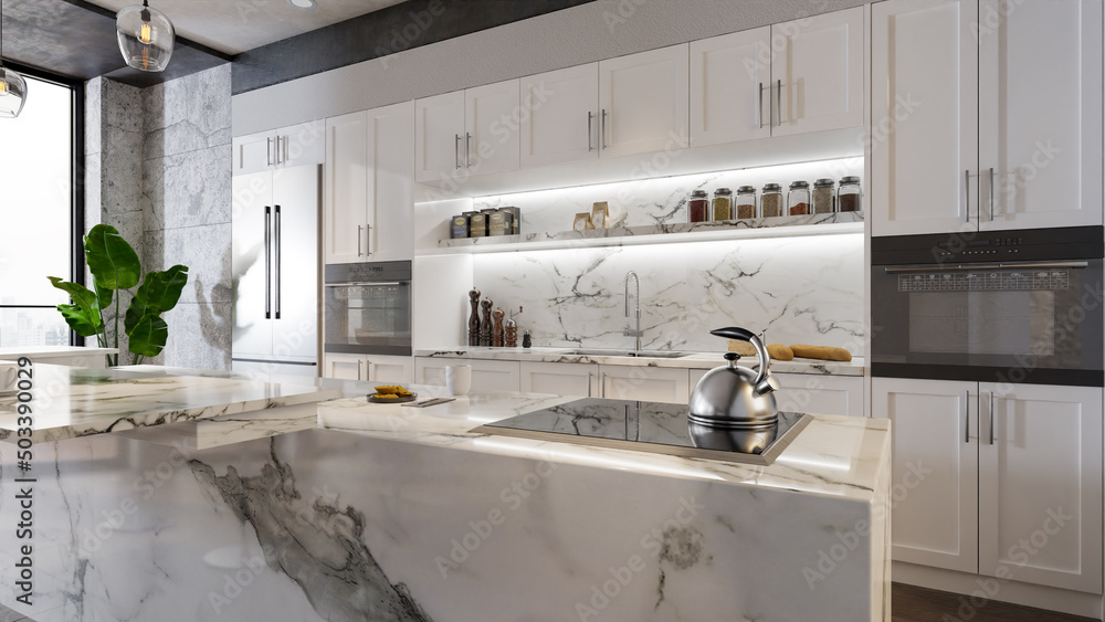 quartz and marble kitchen countertops Stock Illustration | Adobe Stock