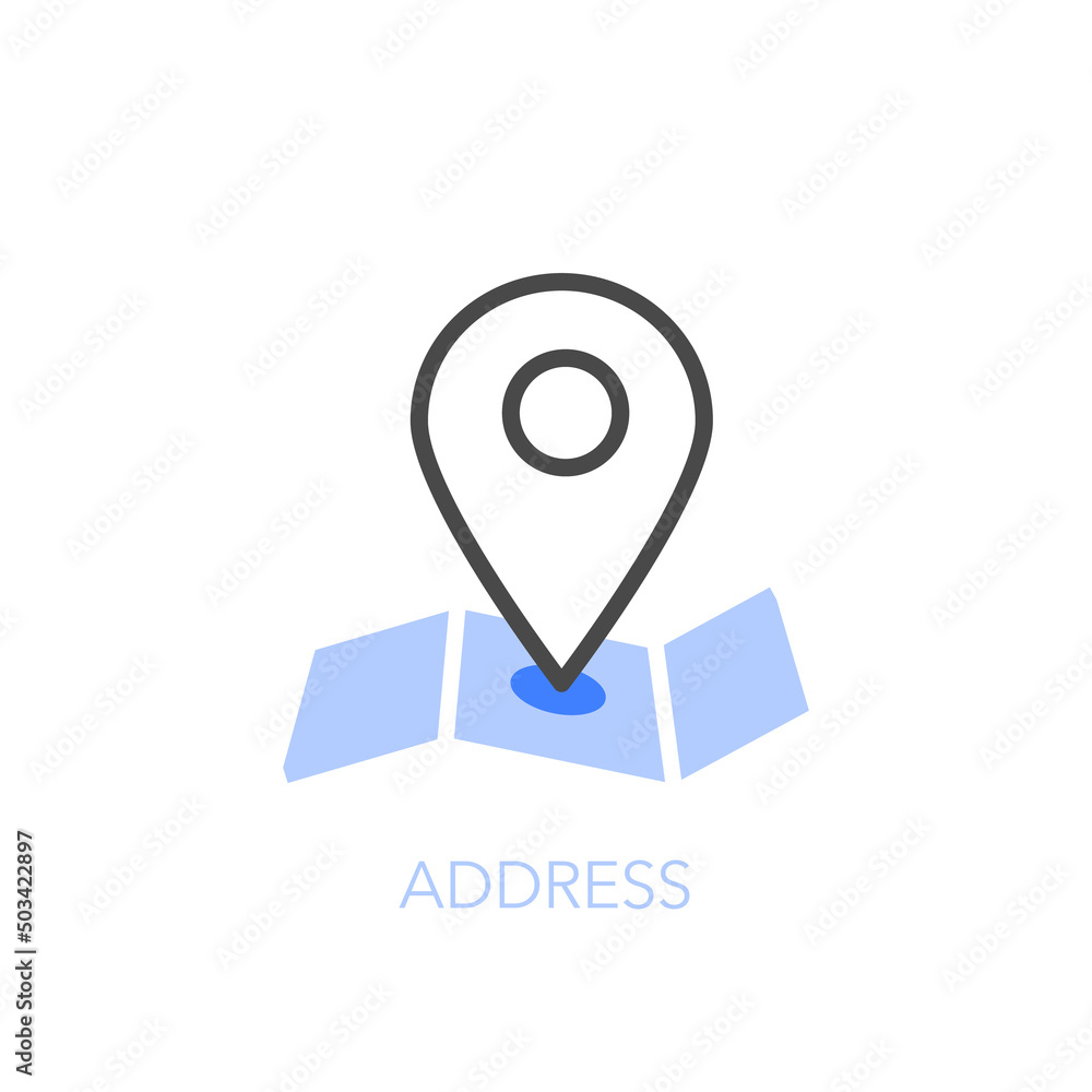 Simple visualised address symbol with a location pin and a map. Easy to ...