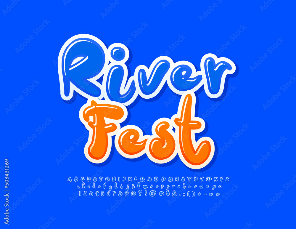 Vector event poster River Fest with artistic style Alphabet Letters, Numbers and Symbols set ...