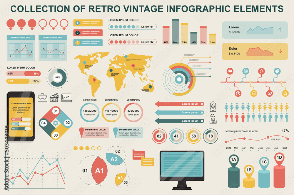 Vector de Stock Bundle vintage infographic elements data visualization ...