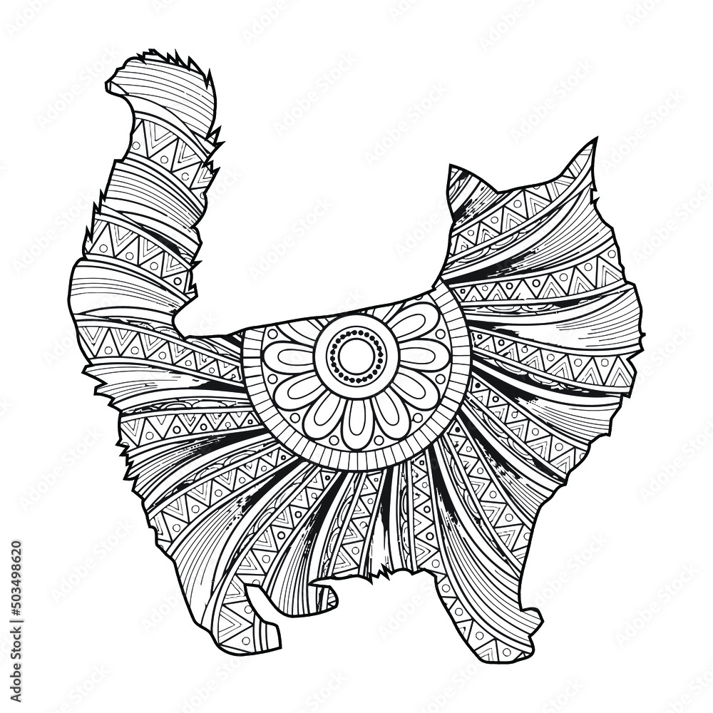 Mandala Cat Coloring Page For Kids Stock Vector | Adobe Stock