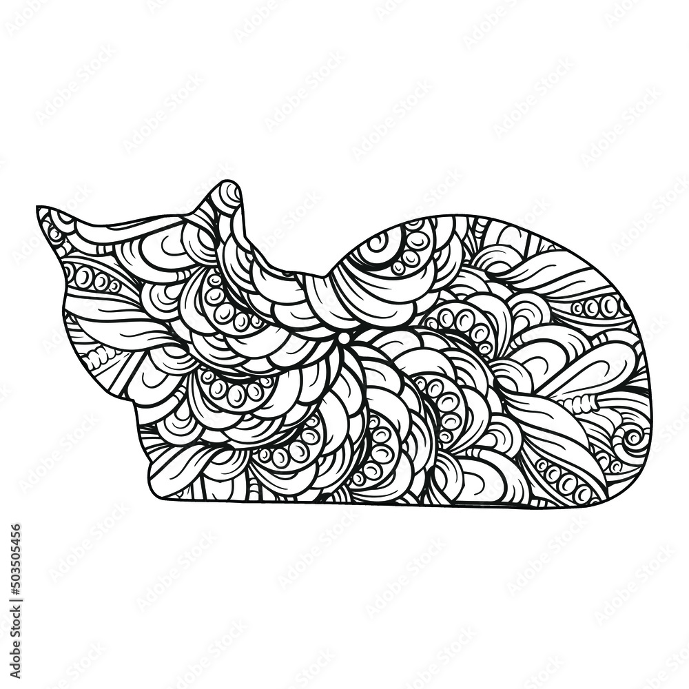 Mandala Cat Coloring Page For Kids Stock Vector | Adobe Stock