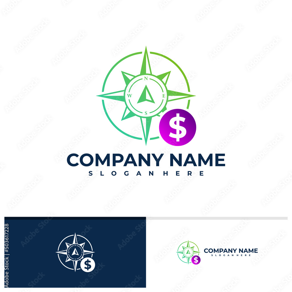 Money with Compass logo vector template, Creative Compass logo design ...