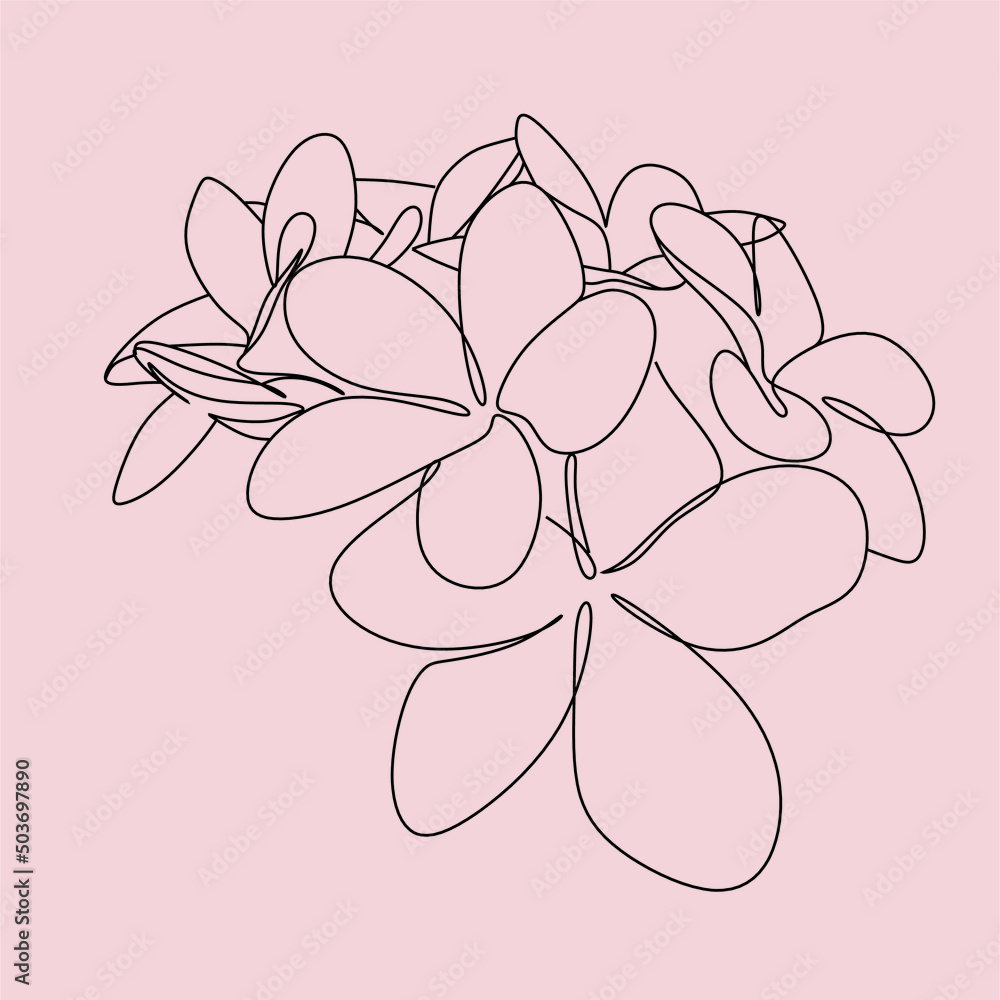 One line drawing set of vector tropical flowers. Botanical poster ...