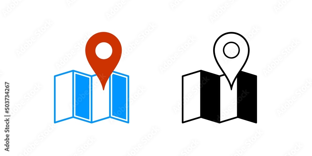 Map Pin Location Marker Sign Vector Illustration Set Black Outline and ...