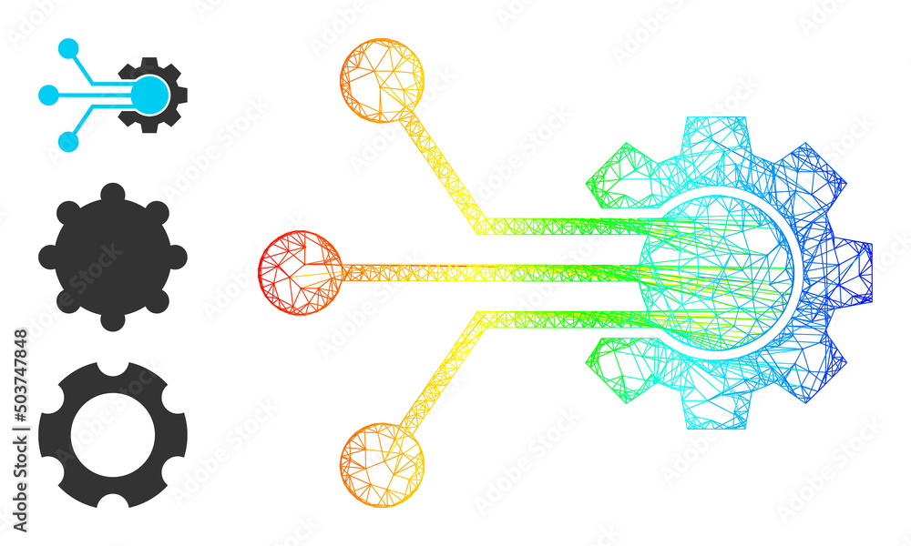 Vektor Spectrum vibrant wire frame smart cog. Wire frame 2d network ...